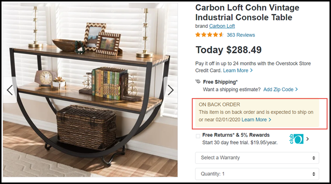 Back Order Information